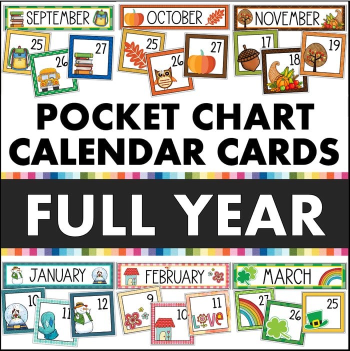 Calendar Numbers FULL YEAR Monthly Pocket Chart Calendar Cards
