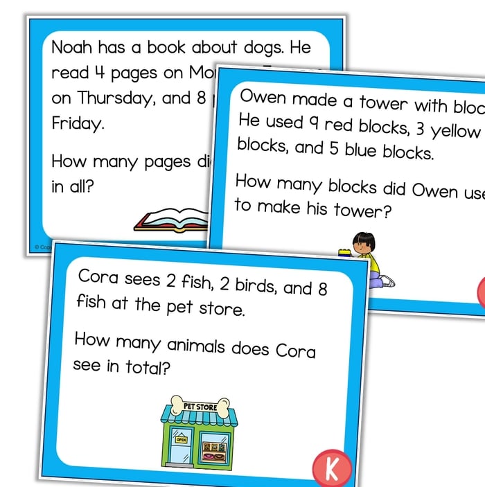 First Grade Word Problems Addition with 3 Addends