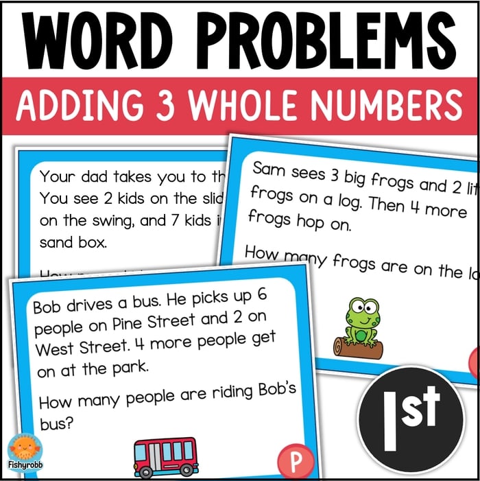 First Grade Word Problems Addition with 3 Addends
