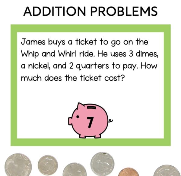 Coins and Money Word Problems Math Task Cards