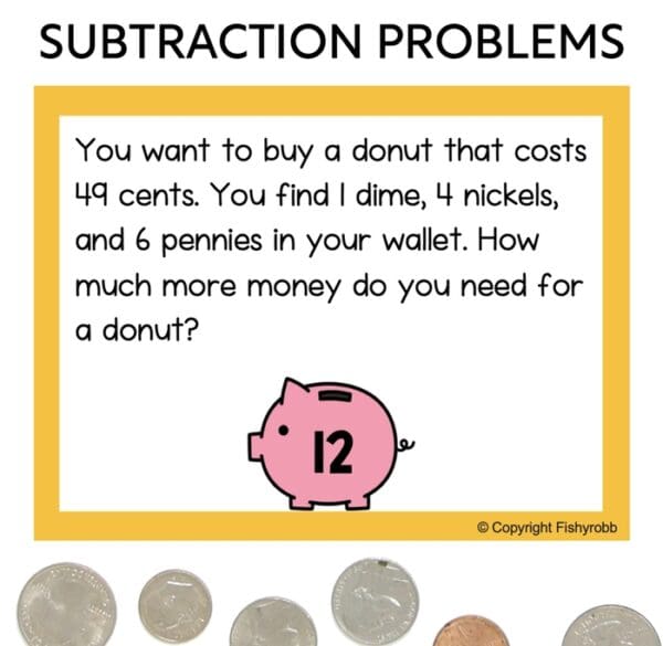 Coins and Money Word Problems Math Task Cards