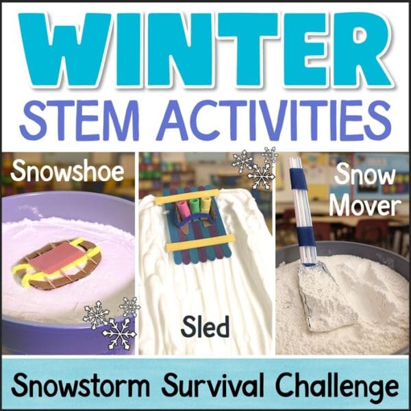 Winter STEM Challenge Activities Sled Zip Line Snow Shoe Shovel